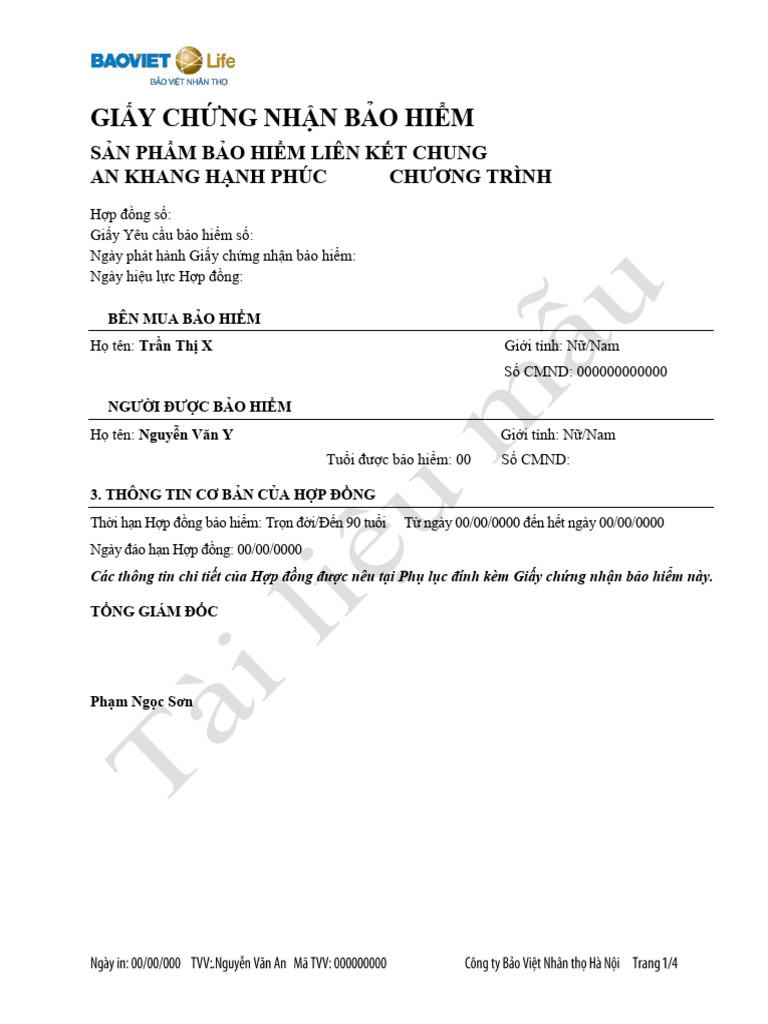 Giay Chung Nhan Bao Hiem | PDF