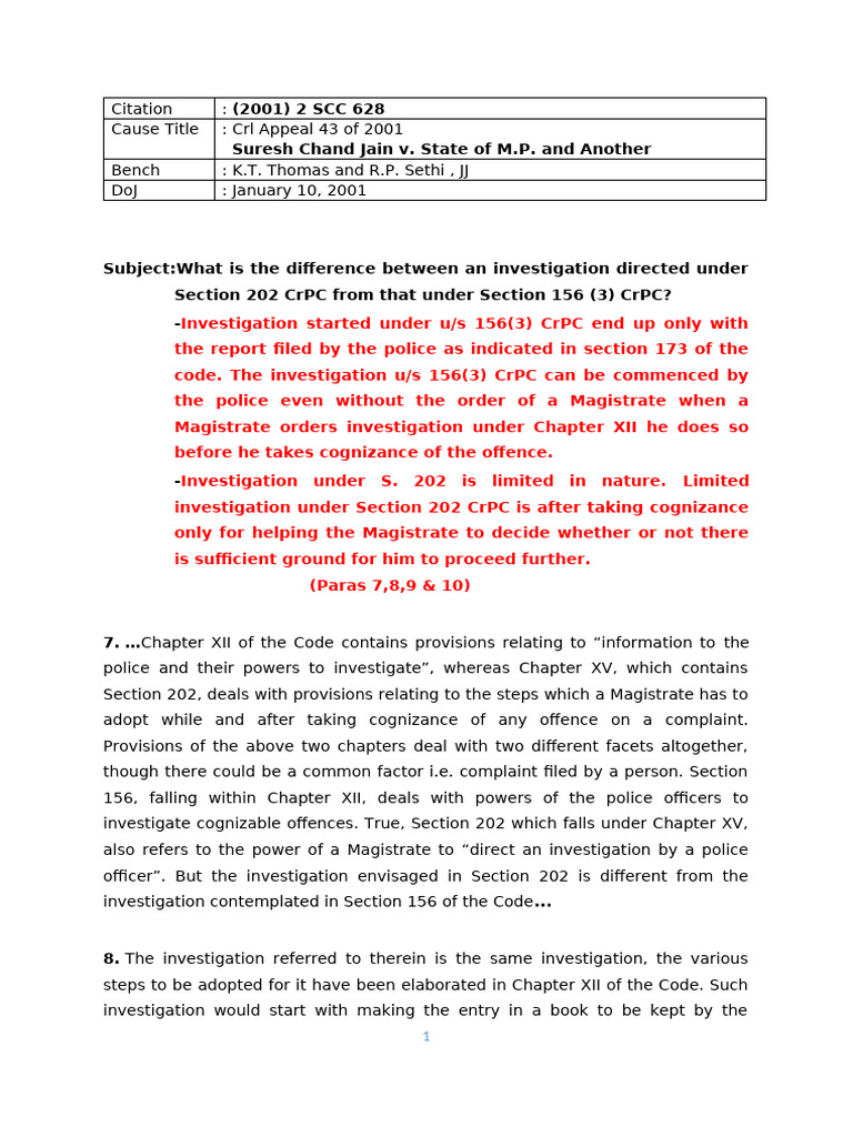Difference between investigation directed under section 202 CrPC from ... Difference between investigation directed under section 202 CrPC from ...