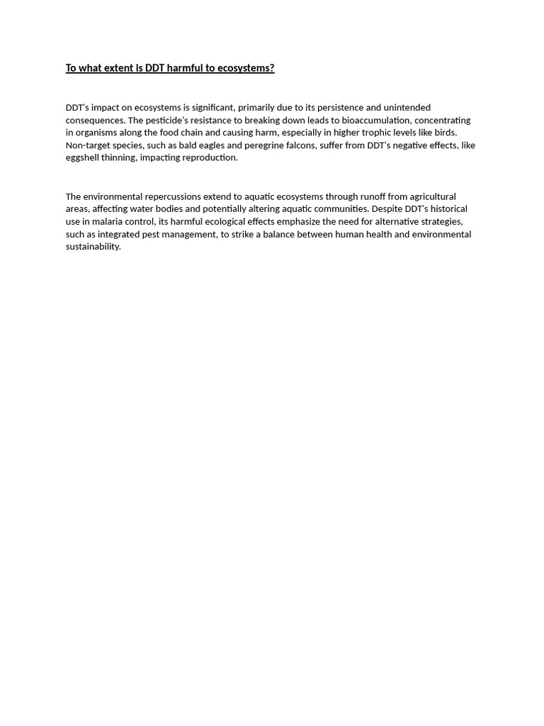 DDT's Harmful Effects on Ecosystems | PDF