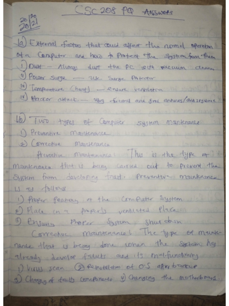 CSC 208 PQ Answers 19 - 20 | PDF