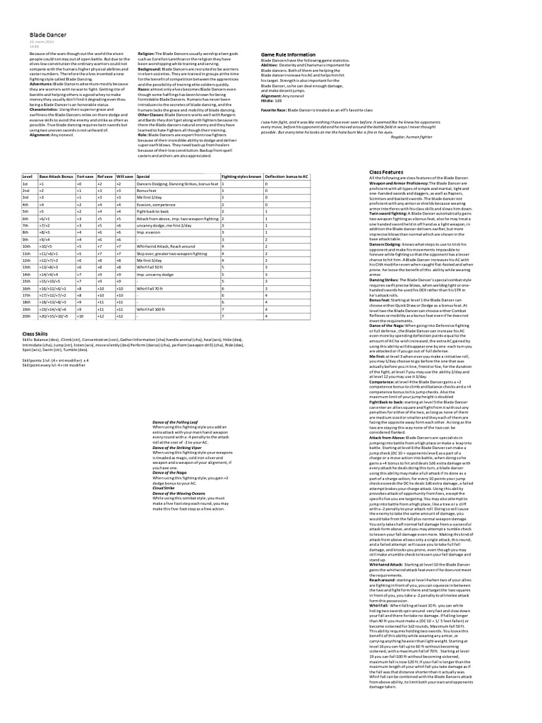 Blade Dancer | PDF | Elf (Dungeons & Dragons) | Sword