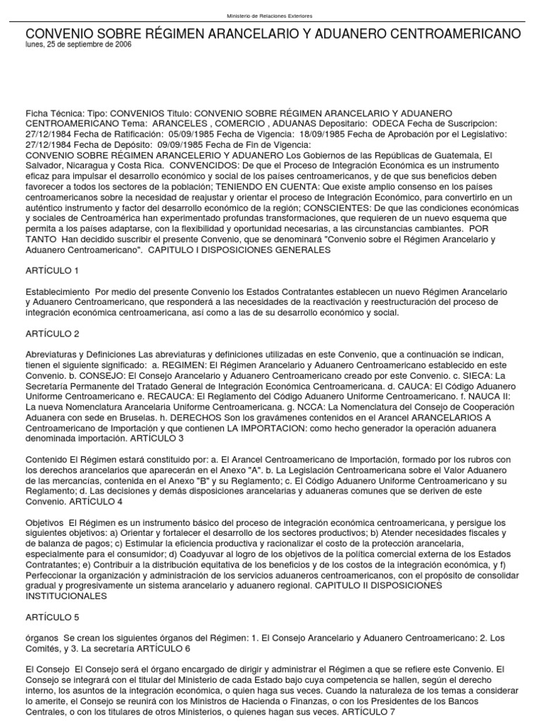 Convenio Sobre Régimen Arancelario y Aduanero Centroamericano | PDF | aduana | Arancel