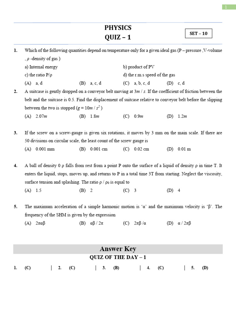 Physics Quiz Questions and Answers | PDF