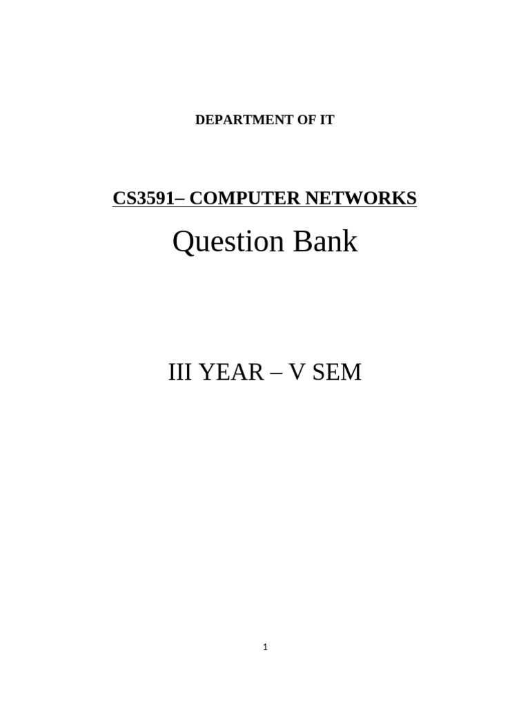 CS3591-COMPUTER-NETWORKS question bank | PDF | Transmission Control Protocol | Internet Protocol ...