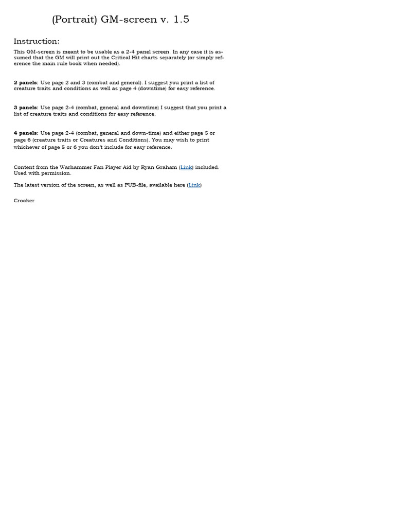 Portrait GM Screen v. 1.5 | PDF | Fear | Wound