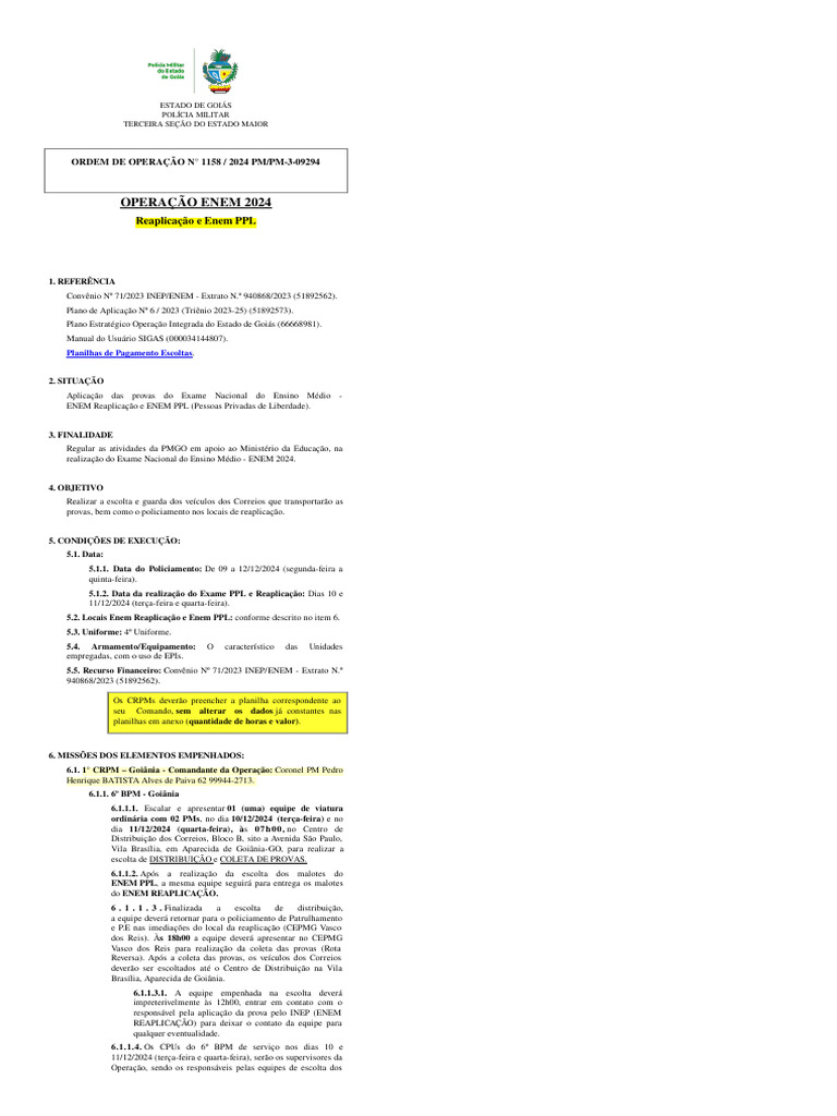 SEI 67451199 Ordem de Operacao 1158 | PDF | Polícia | Brasil
