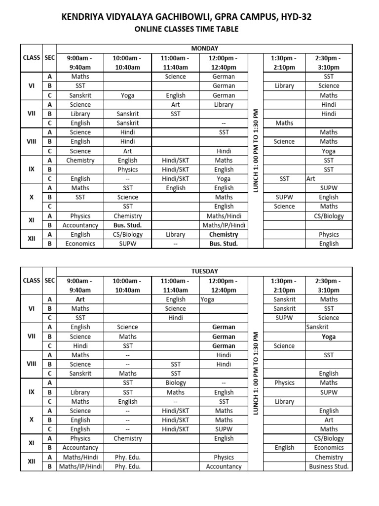 KVGB Online Class Revised Time Table 25-07-2020 New | PDF
