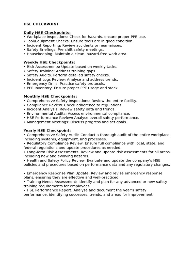 HSE Checkpoint Audit Overview | PDF
