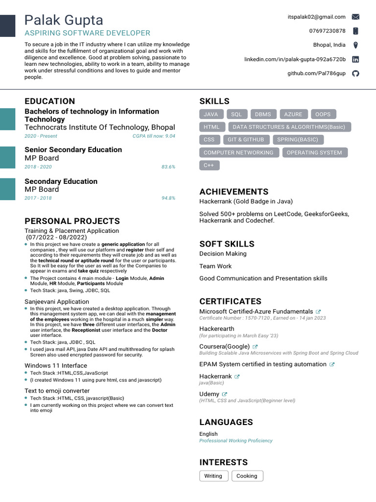 PALAK RESUME | PDF | Java (Programming Language) | Java Script