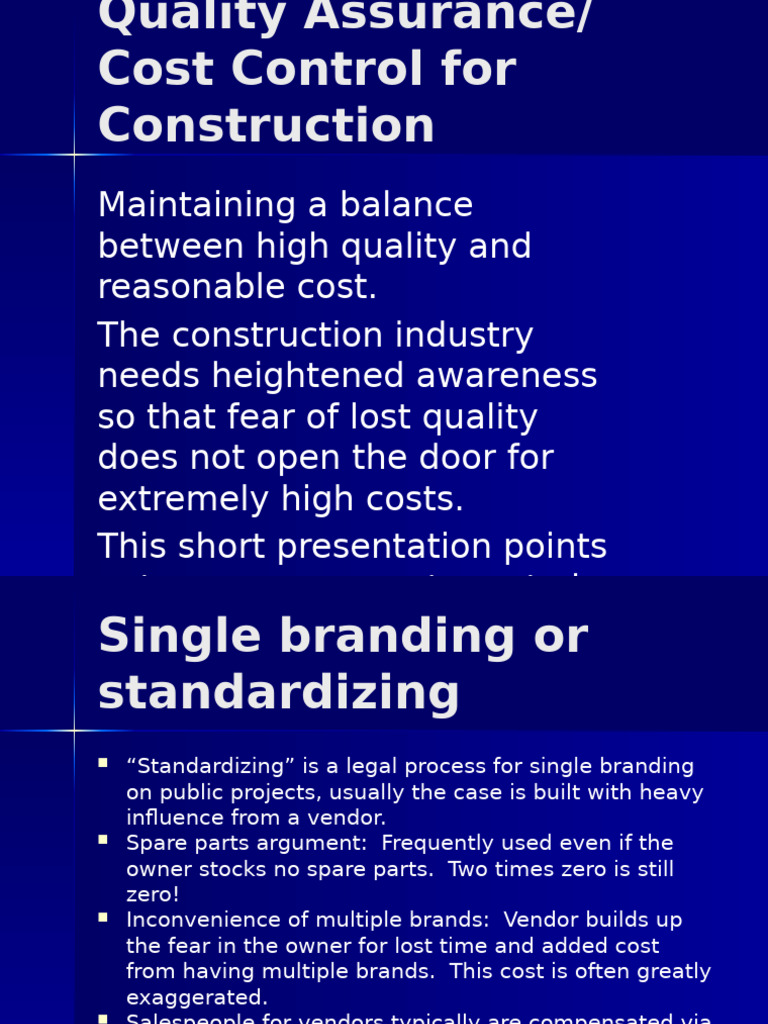 Quality Assurance and Cost Control for Construction | PDF | Profit (Economics) | Specification ...