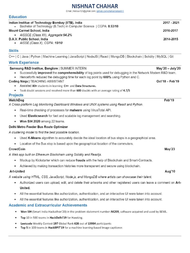 Nishant Chahar Resume | PDF