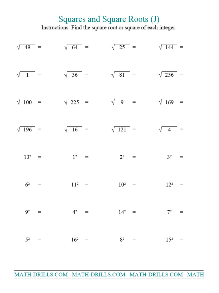 Squares and Square Roots Practice | PDF