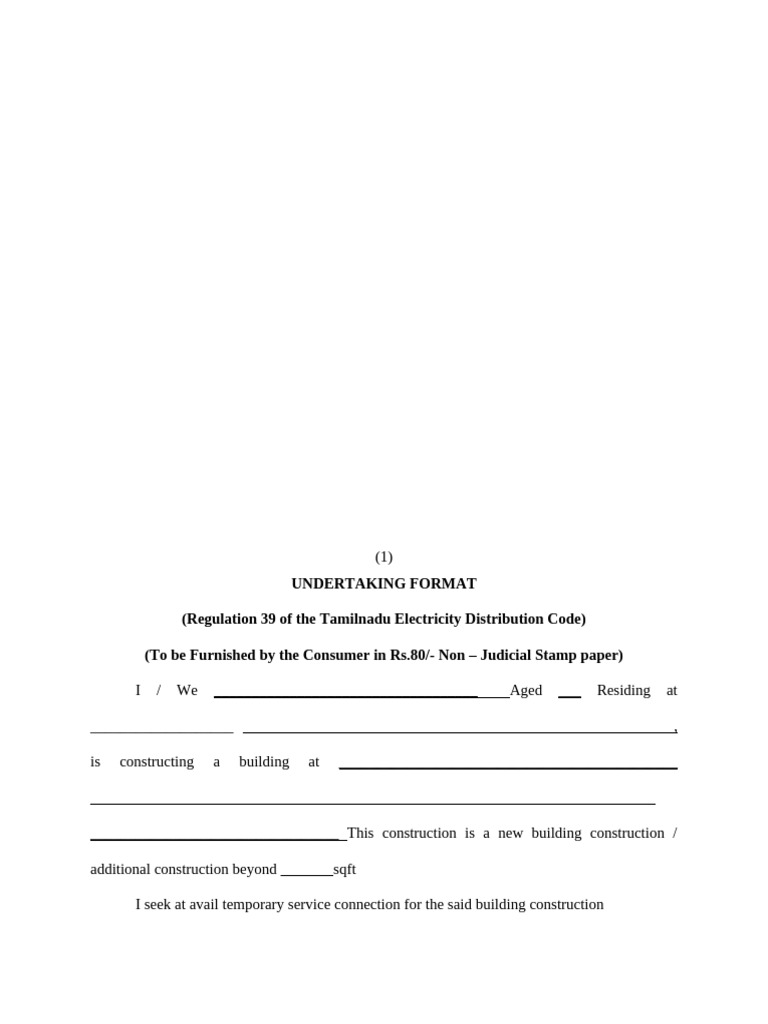 Undertaking Format For Temperory Connection | PDF