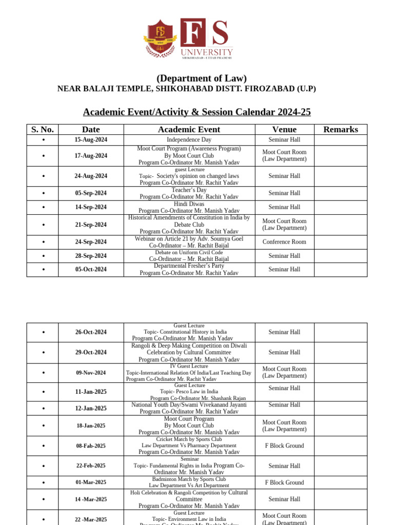 Academic Event Calendar 2024-25 | PDF | Justice | Crime & Violence