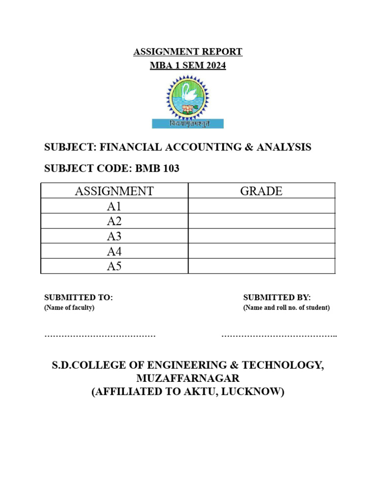 Assignment Cover Page Financial Accounting - Analysis | PDF