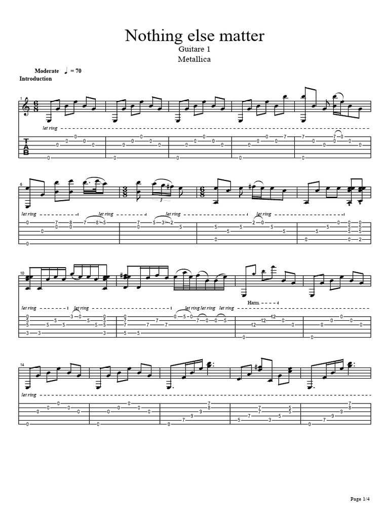 Metallica "Nothing Else Matters" Guitar Tab | PDF