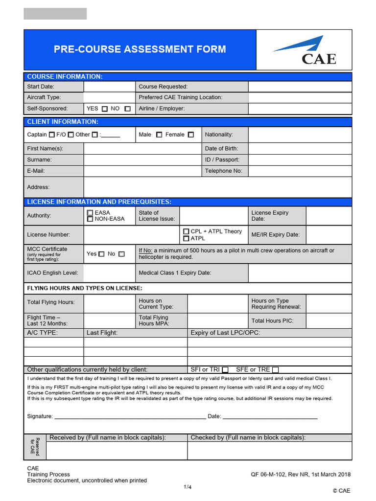 CAE Kuala Lumpur Pre-Course Assessment | PDF | Aviation