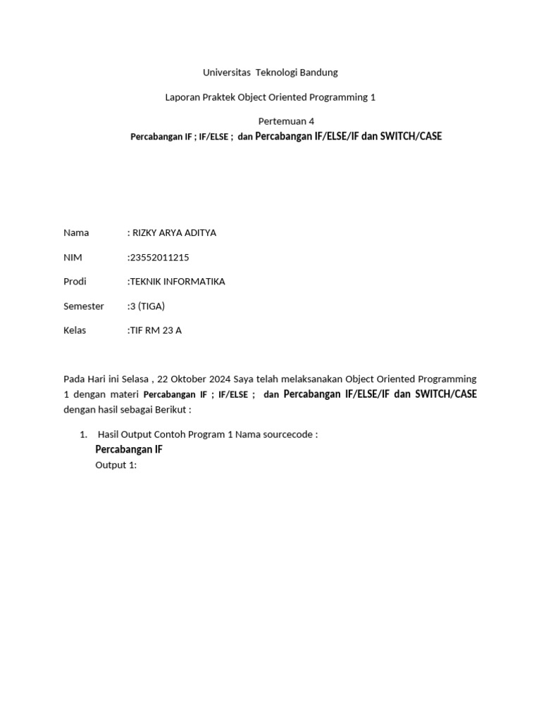 Template Laporan Praktikum - UTB | PDF