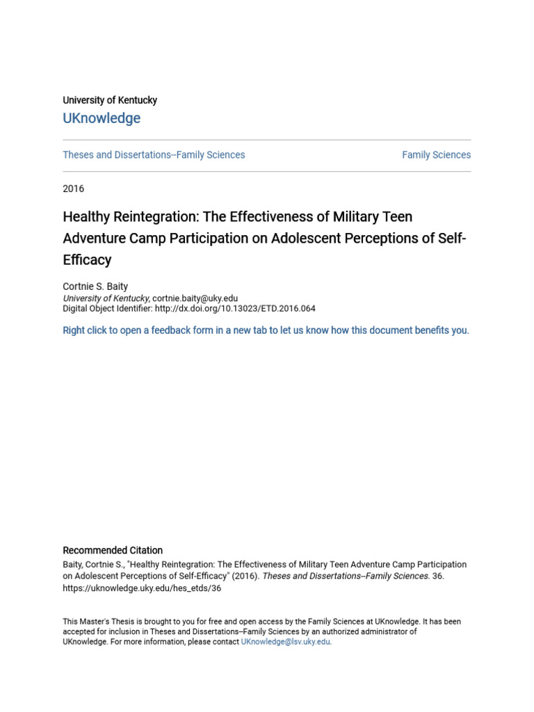Healthy Reintegration: The Effectiveness of Military Teen Adventure Camp Participation On ...