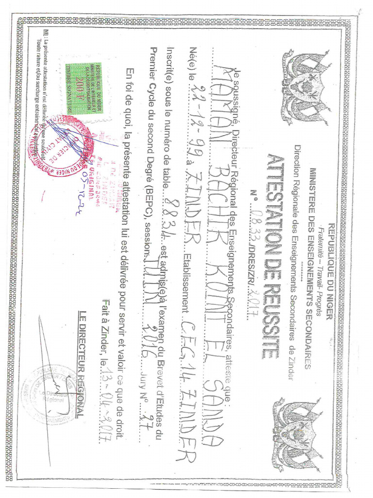 Attestation Bepc | PDF