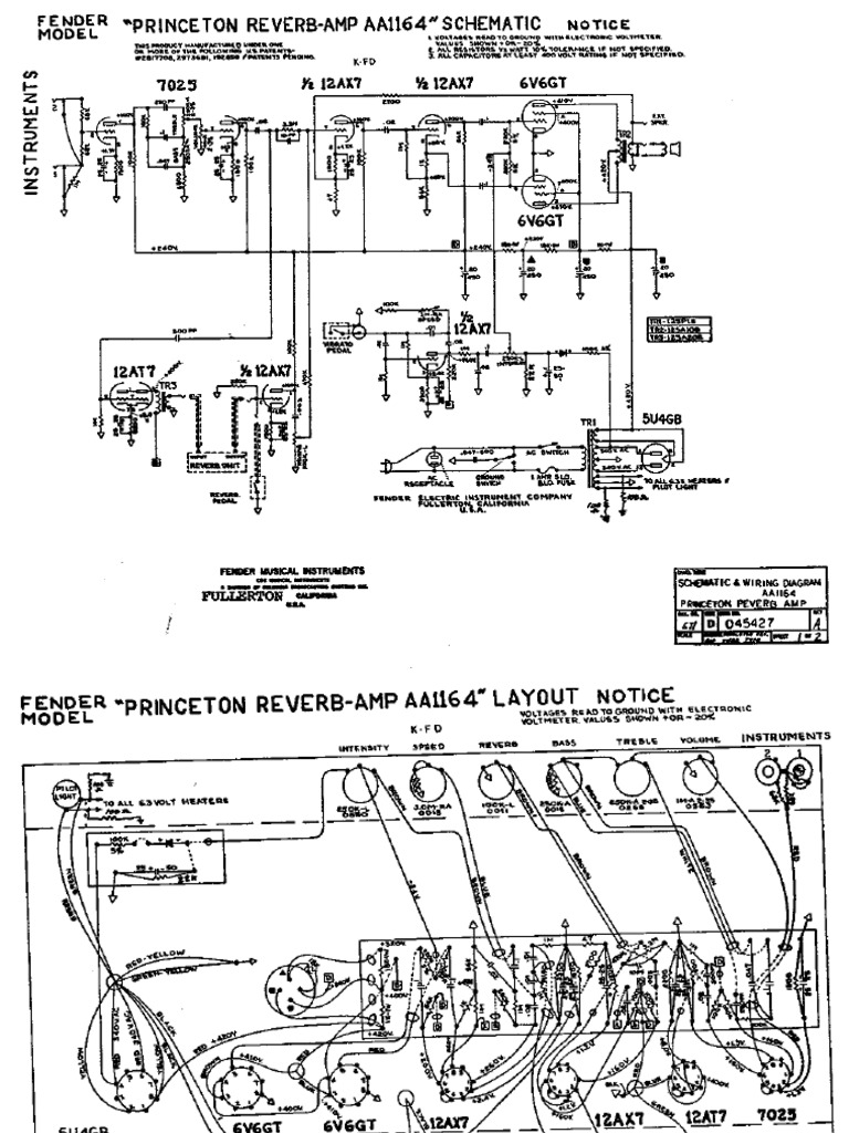 Original Fender Princeton Reverb AA1164 Schematic | PDF