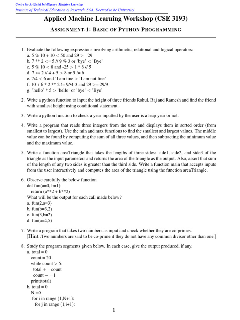 AMLW Assignment 1 PDF Python Programming Language Machine Learning