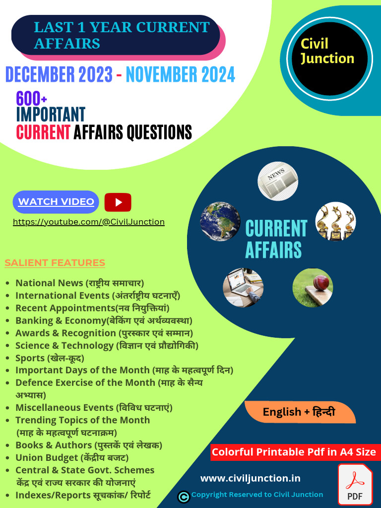 Last 1 Year Current Affairs | PDF