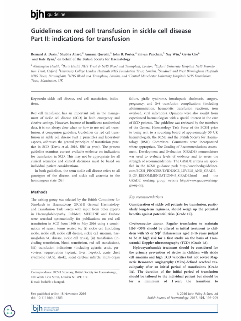 Guidelines on red cell transfusion in sickle cell disease Part II ...