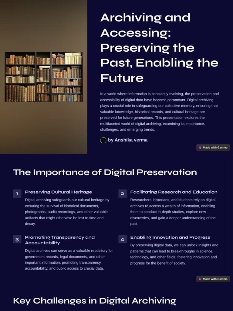 Archiving and Accessing Preserving The Past Enabling The Future | PDF | Augmented Reality | Metadata