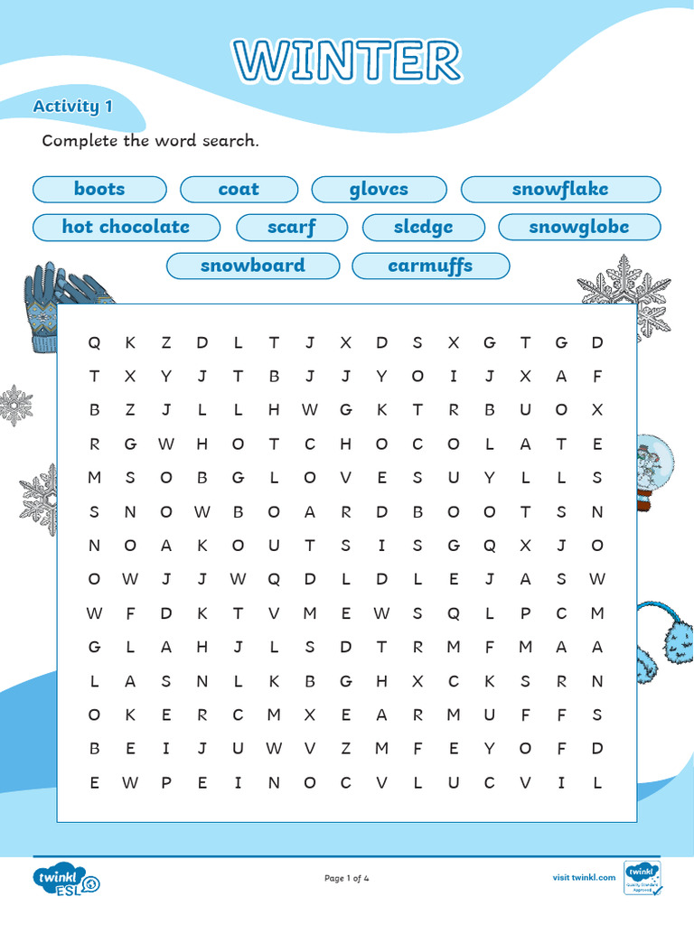 ESL Winter Activities Worksheets | PDF | Snow | Clothing