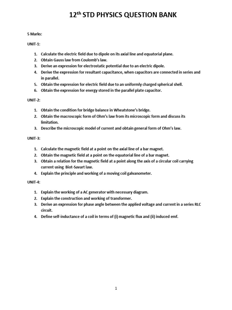 Imp Questions Physics | PDF | Magnetic Field | Inductance