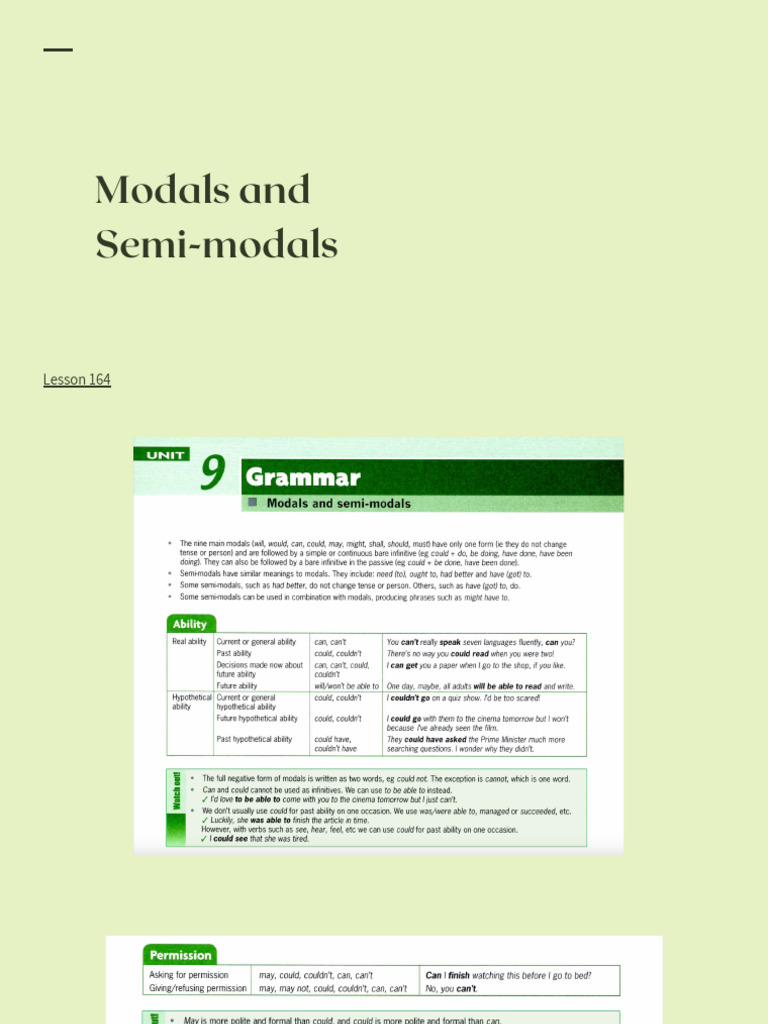 Lesson 164. Modals and Semi-modals (1) | PDF