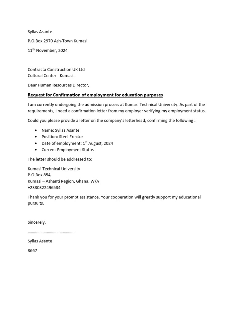 Letter of Confirmation | PDF