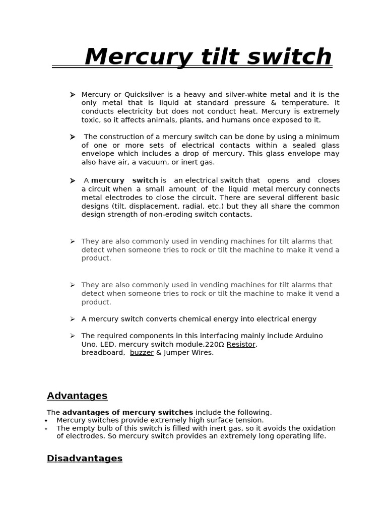 Mercury tilt switch | PDF | Switch | Mercury (Element)