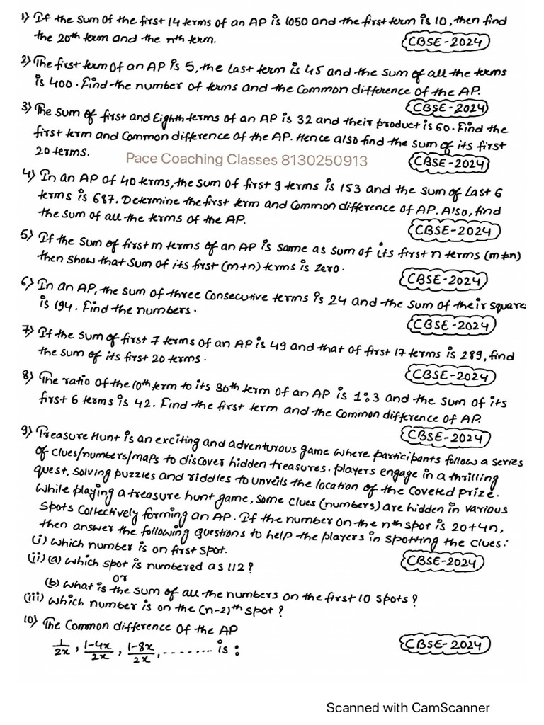 Arithmetic Progressions Class 10 PYQs PD | PDF