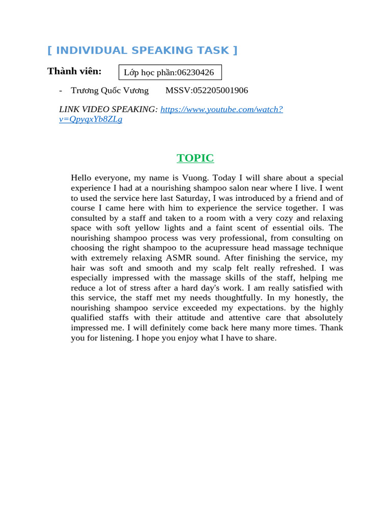 Speaking Topic Health Matters | PDF