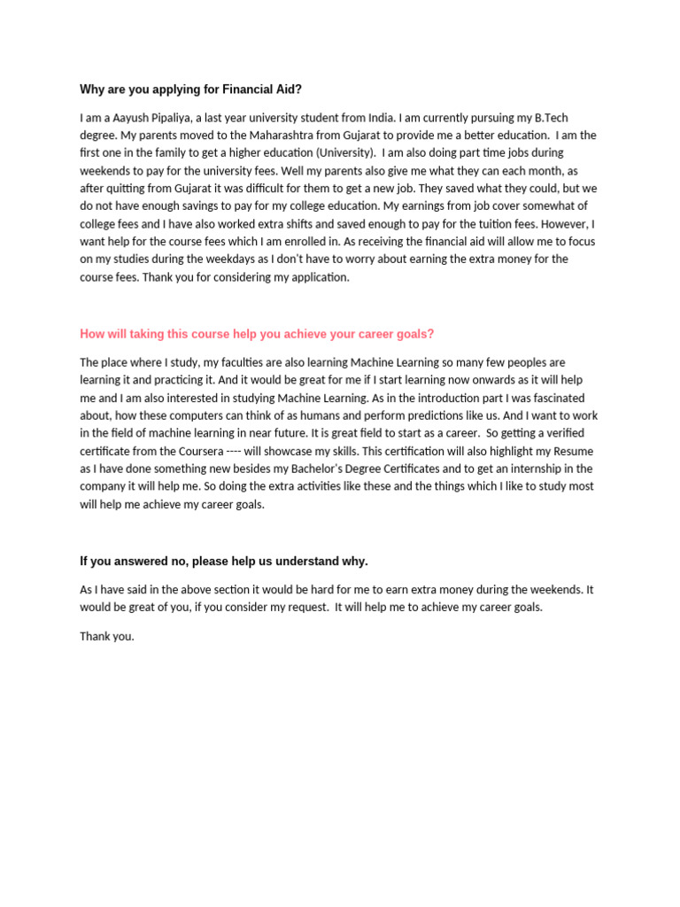 Coursera Financial Aid | PDF