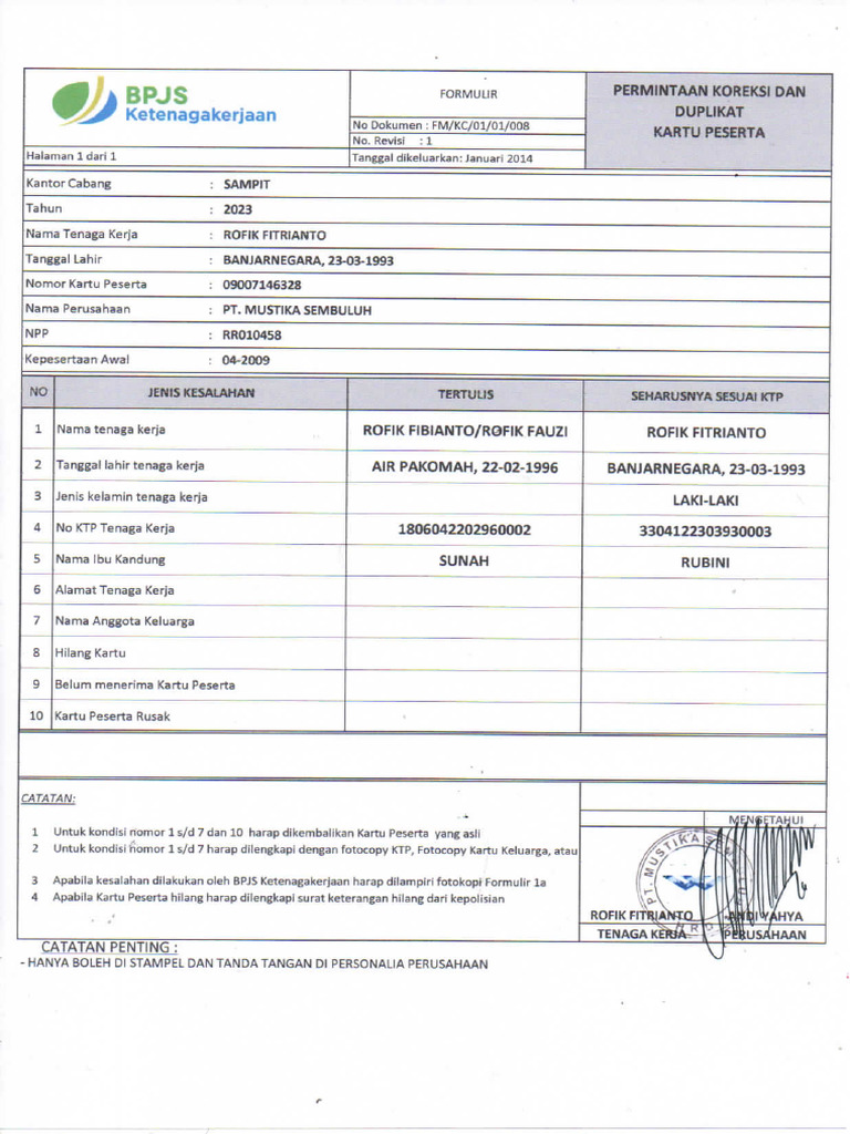 Koreksi Data ROFIK FIBIANTO | PDF