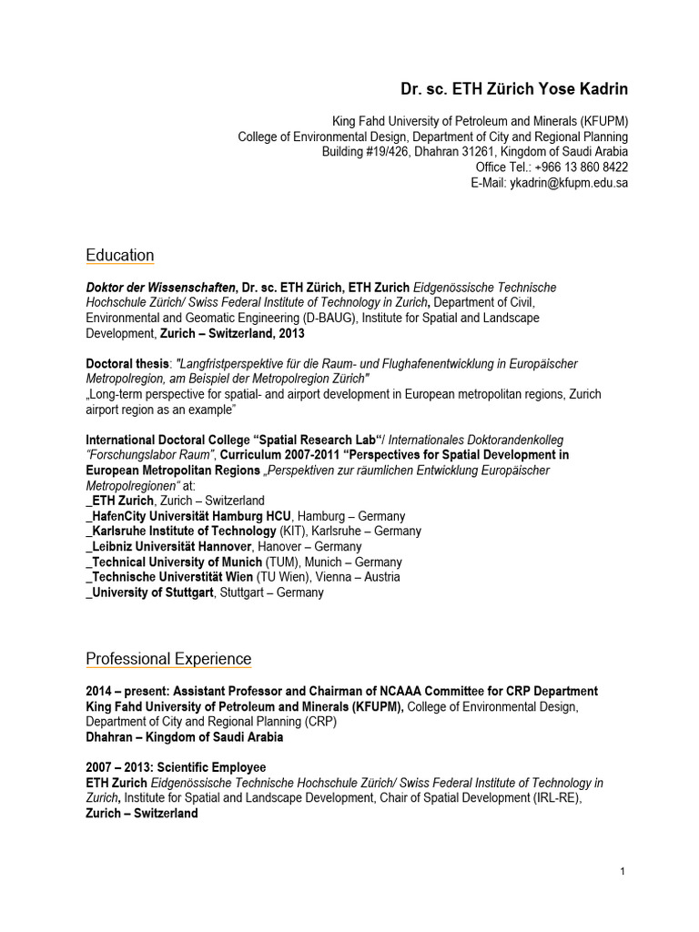 CV Kadrin Yose CRP KFUPM | PDF | Switzerland | Zürich