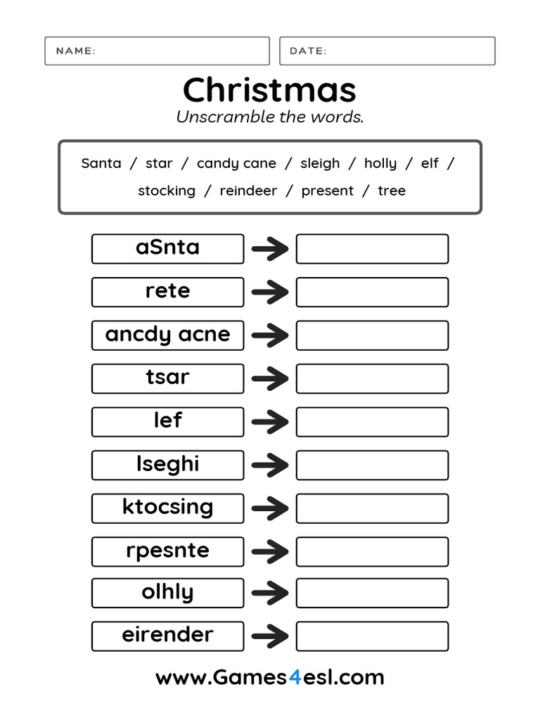 Christmas Words Worksheet | PDF