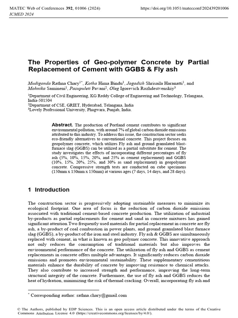 The Properties of Geo-Polymer Concrete by Partial | PDF | Concrete | Cement