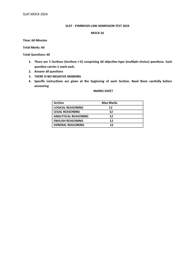 Slat - Symbiosis Law Admission Test-16 2024 | PDF | Ecosystem