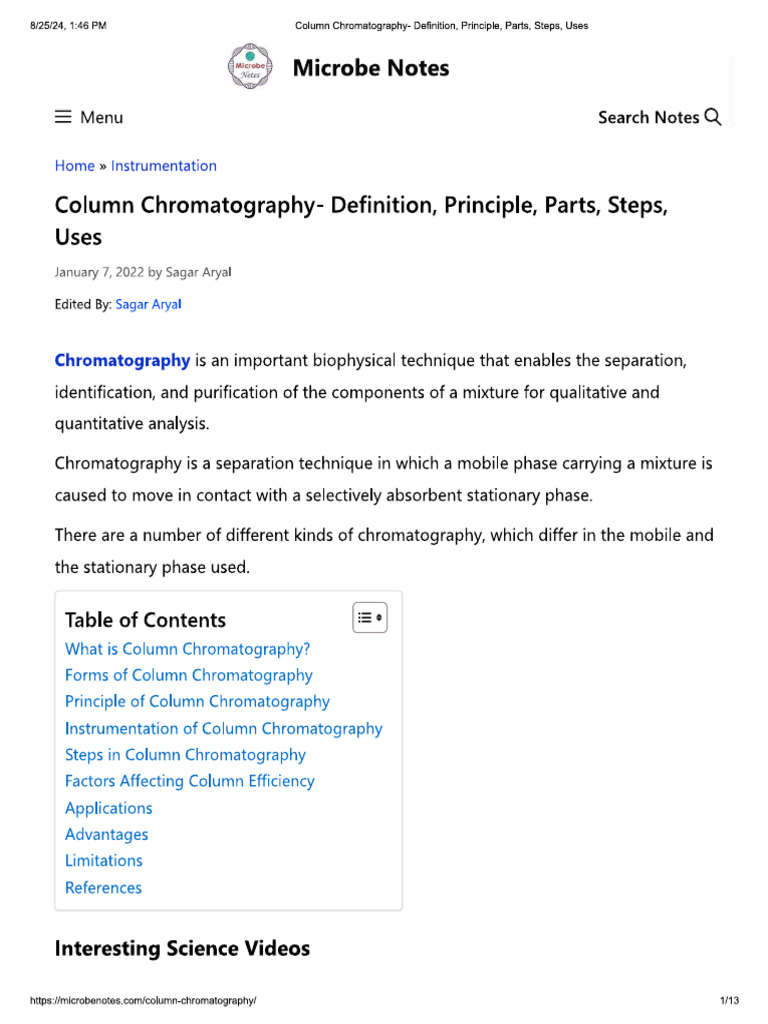 COLUMN CHROMATOGRAPHY | PDF