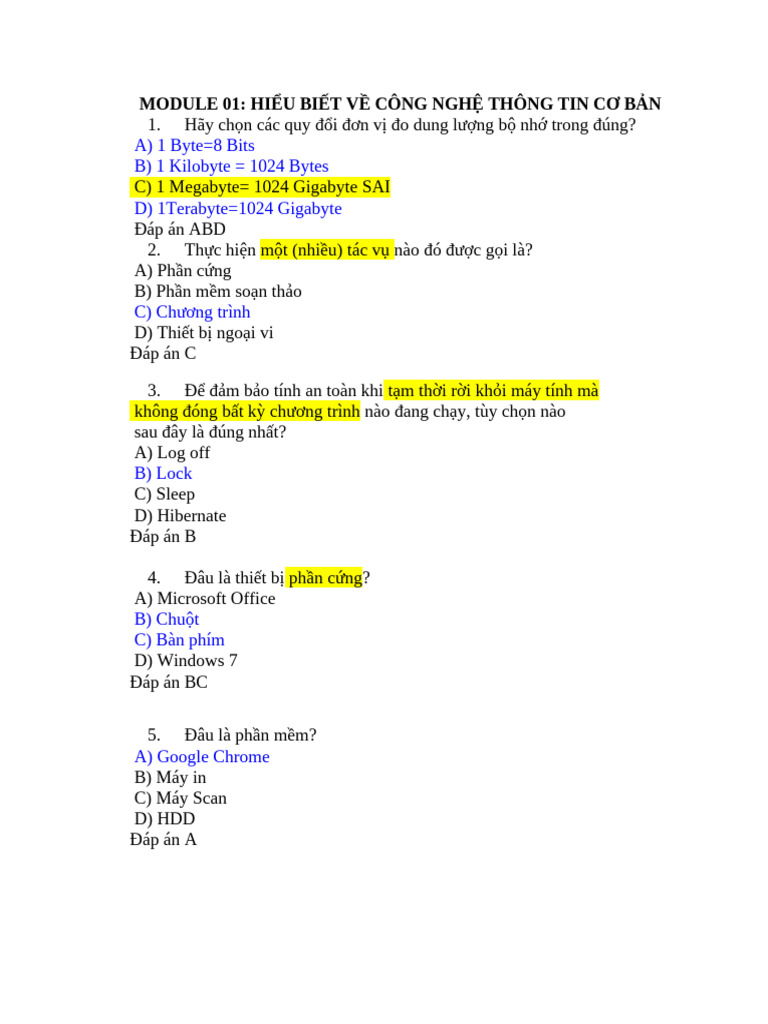 Tai Lieu On Tap Tin Hoc | PDF