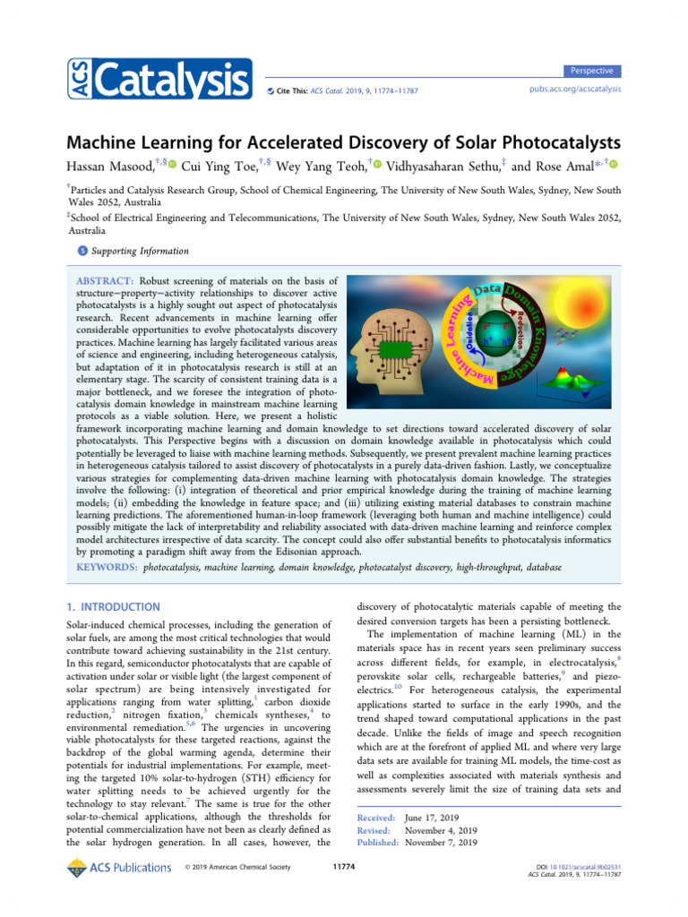 Machine Learning for Accelerated Discovery of Solar Photocatalysts ...