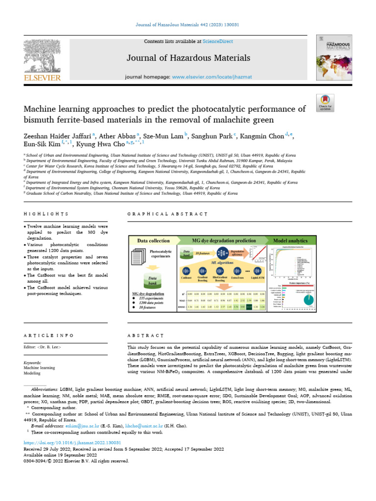 Machine Learning for Photocatalytic Dye Degradation | PDF
