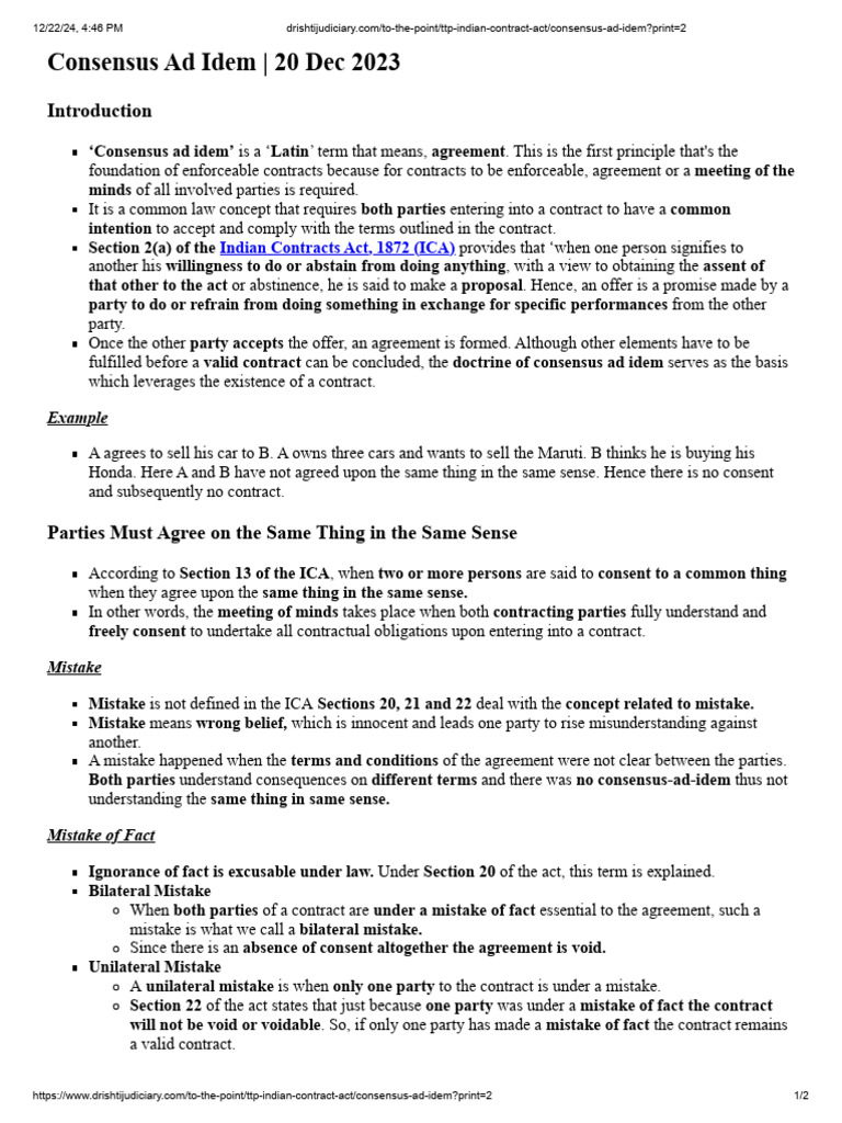 To The Point - TTP Indian Contract Act - Consensus Ad Idem - Print 2 ...
