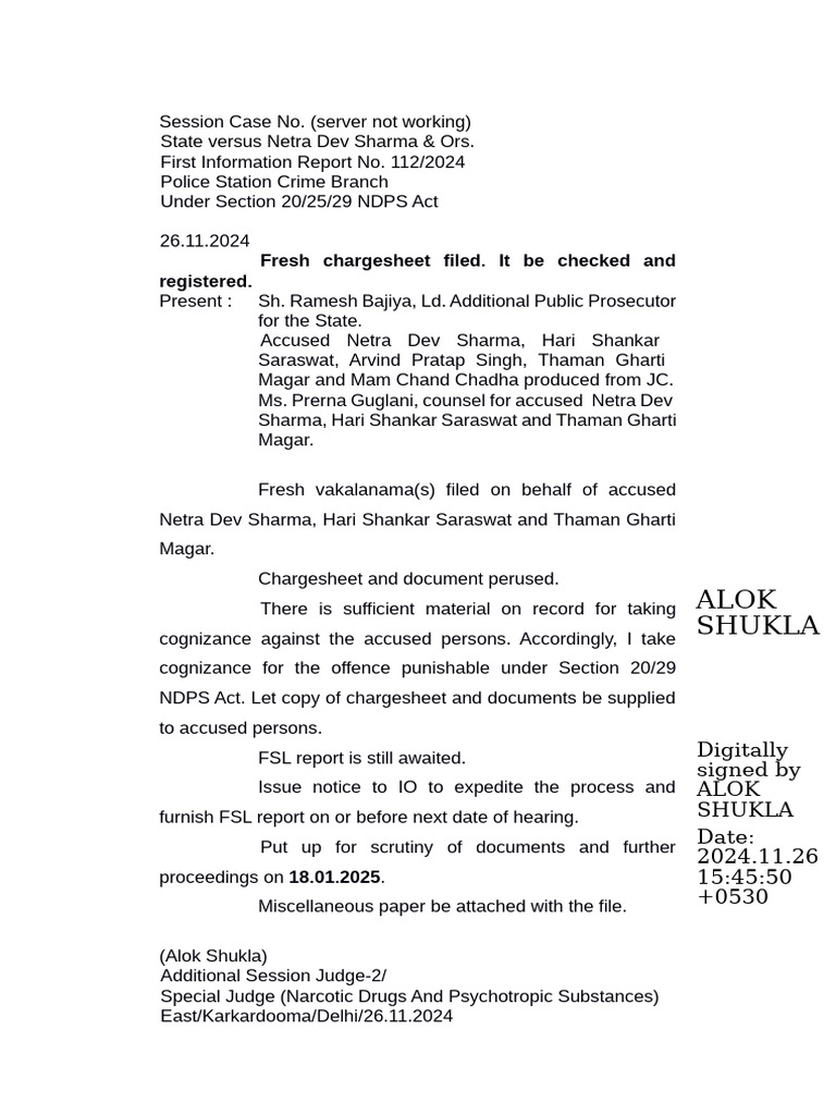 NDPS Act Chargesheet Filed in Delhi Case | PDF
