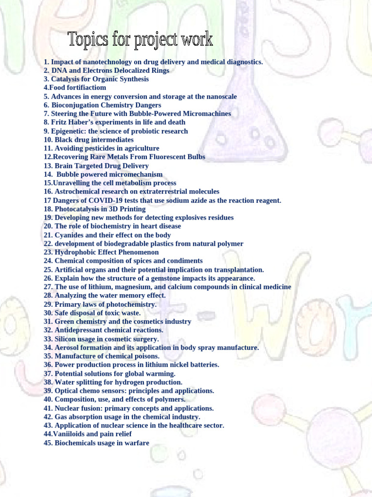Chemistry Projec Topics | PDF | Chemical Reactions | Chemistry