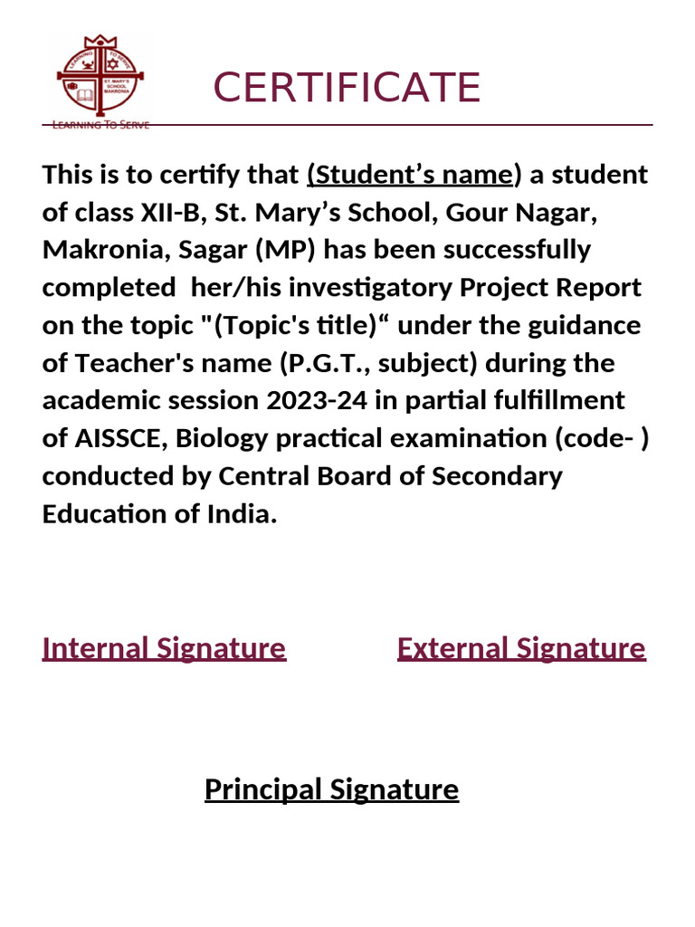 Certificate Bio Project | PDF